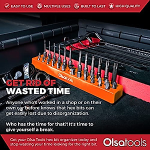 Olsa Tools Professional Hex Bit Organizer with Magnetic Base | Professional Quality Hex Bit Holder for Your Specialty, Drill or Tamper Bits (Orange)
