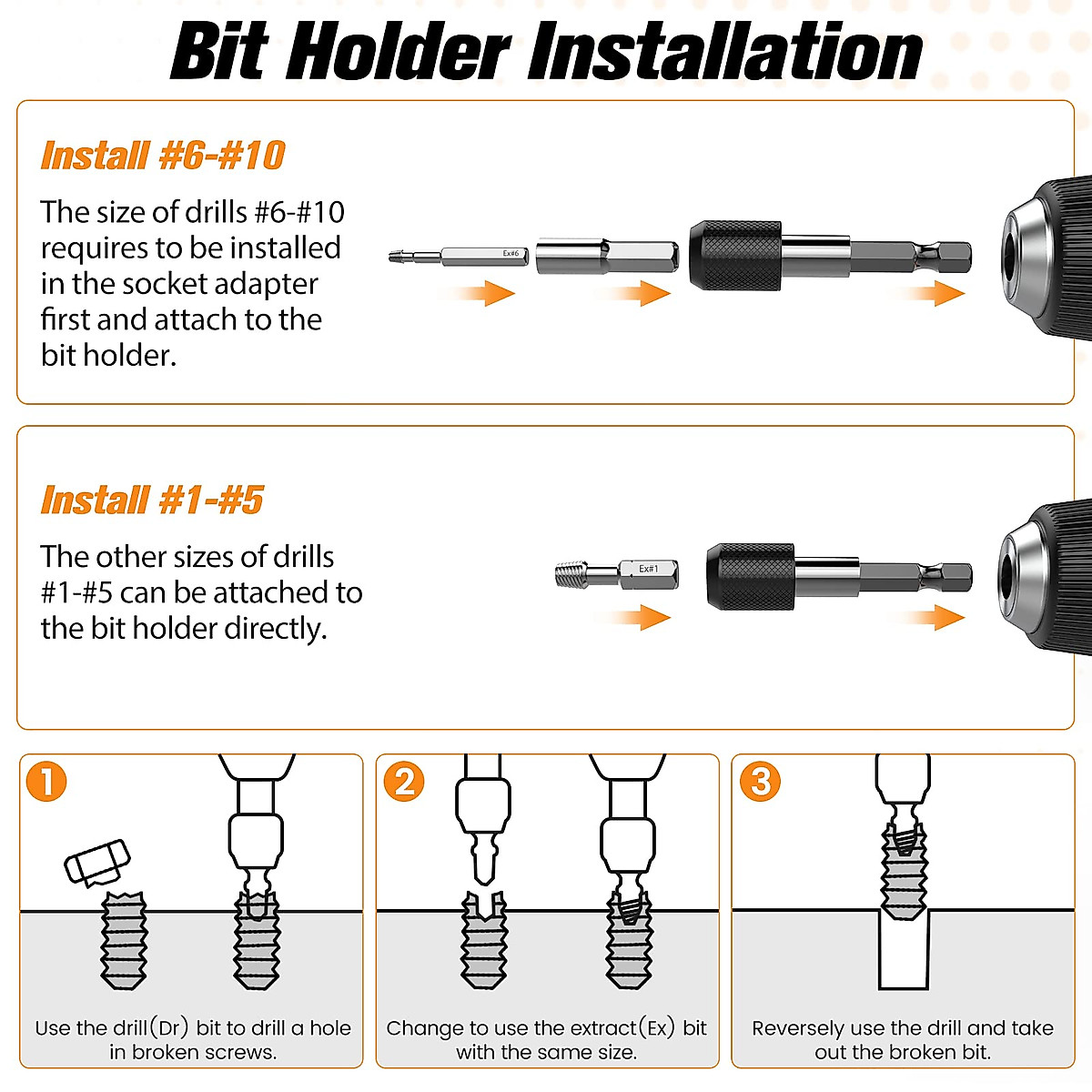 Nuovoware Damaged Screw Extractor Set, 22 PCS Easy Out Stripped Screw Extractor Kit, All-purpose HSS Broken Screw Remover Set with Magnetic Extension Bit Holder & Socket Adapter