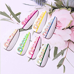 HERIS 8 Pack Mixed Glow Nail Art Rhinestones Fluorescent Diamonds Decorations Accessories Décor Crystals Gems for DIY Manicure