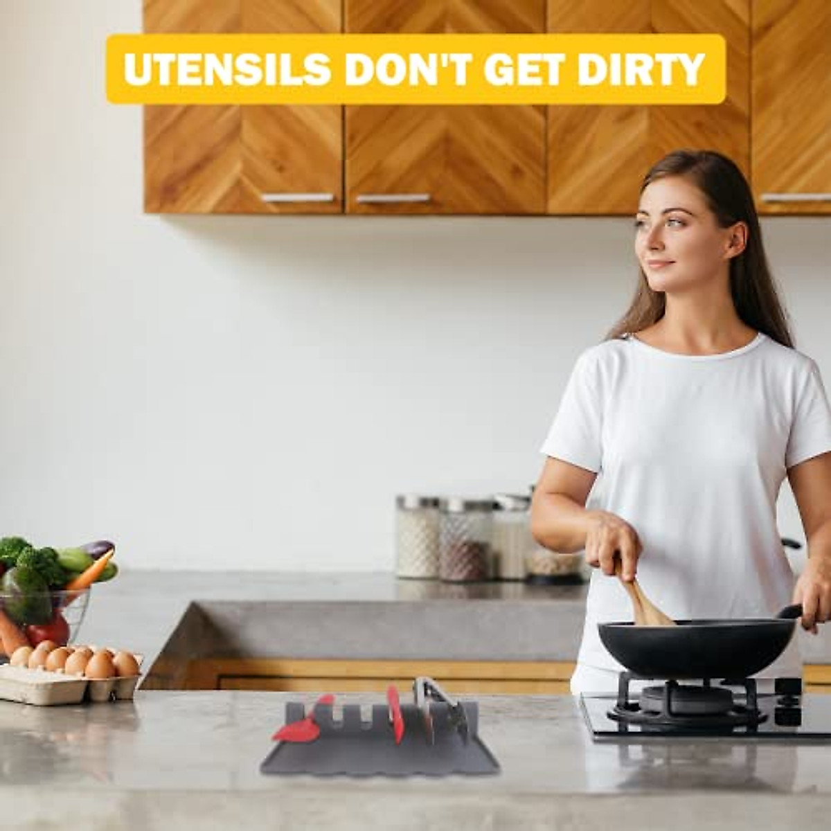 NileHome Silicone Spoon Rest for Kitchen Counter with 6 Slots - Spoon Holder with Drip Pad Heat-Resistant BPA-Free Kitchen Utensil Holder Multiple Spoon Holder for Stove Top Kitchen Utensil Rest