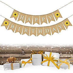 BESTOYARD Birthday Bunting Banner Decorative Burlap Banner Linen Swallowtail Pull Flag Party Supplies (Happy Birthday Letters Sunflower Pattern)