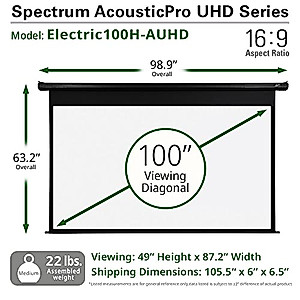 Elite Screens Spectrum AcousticPro UHD 100-inch Motorized Projector Screen Electric Projection screen 16:9 4K Moiré-Free Sound Transparent Perforated Weave Drop Down for Home Theaters Offices