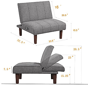 Mini Couches, Armless Upholstered Futon Couch Chair with USB Charger, Adjustable Backrest Small Sofa Couch for Living Room, Bedroom, Office, Dorm, Apartment,Kids Room,Gray Dog Couch 305DR1USB