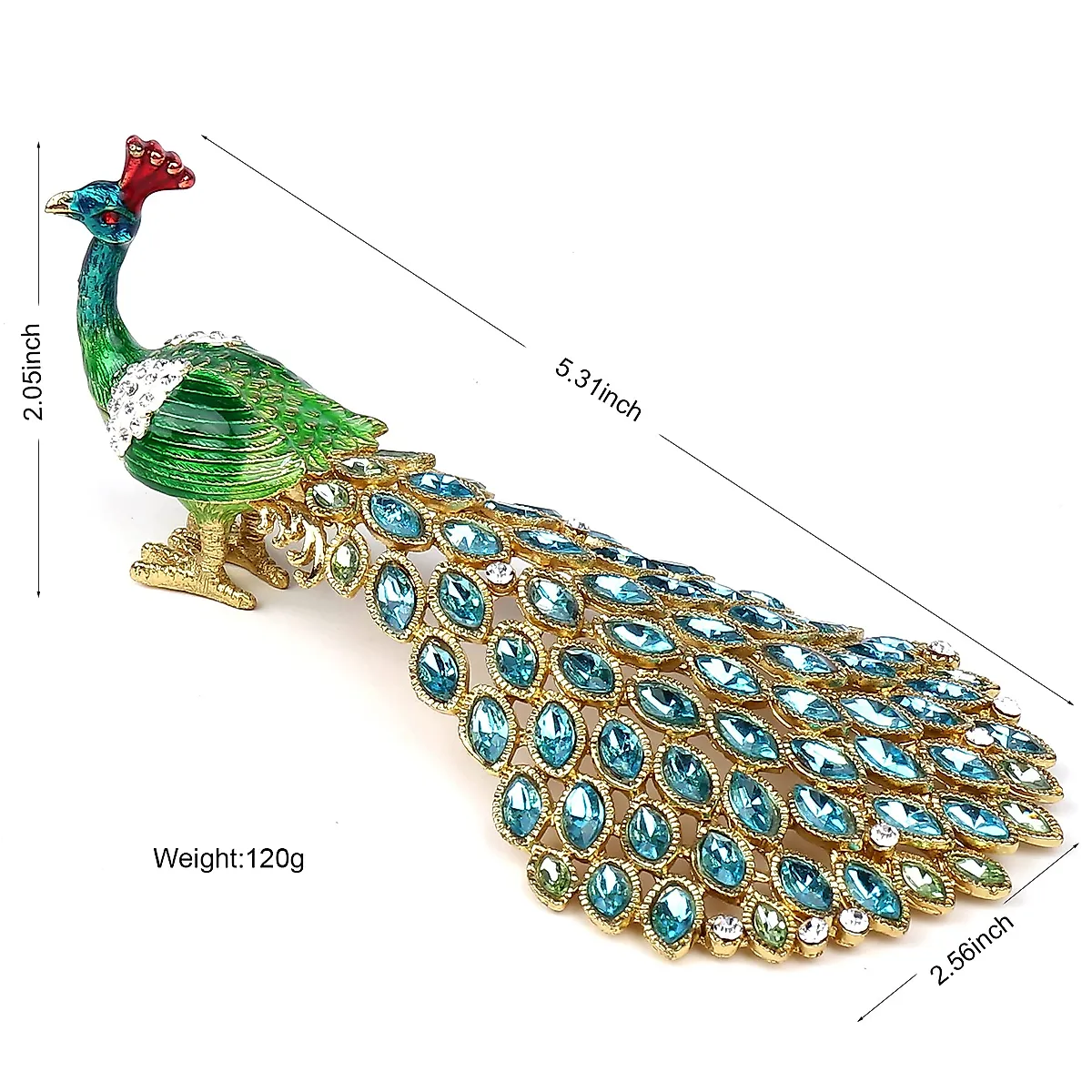 Ingbear Green Peacock Figurine Hinged Trinket Box For Women, Unique Gift for Mother's Day, Home Decor with Rhinestone and Crystal, Hand-Plated Enameled Jewelry Box