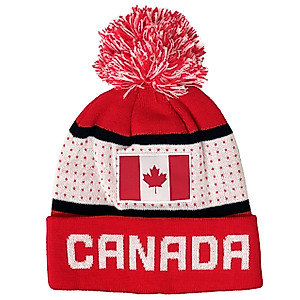 Country Winter Hat, Adult Knit Warm Hat Casual Active Sports Pom Soccer Beanie (Canada) Red