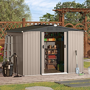 AECOJOY 8 x 6 Ft Shed, Outdoor Storage Tool Shed (Sliding Door), Metal Garden Shed for Yard, Outdoor Storage Clearance in Grey