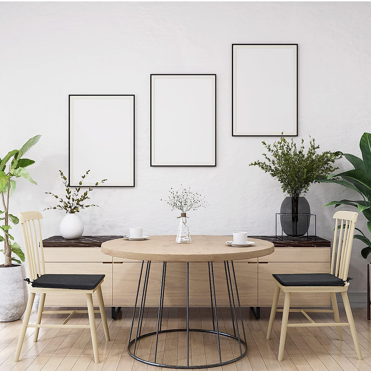 Qunclay 8 Pack Black Chair Seat Cushions Pads for Dining Chairs, Soft Foam Chair Cushion Pads with Ties and Washable Cover Non Slip for Room Kitchen Desk, 16 x 16.5 Inch