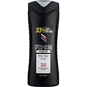 Axe 3-in-1 Body Wash Shampoo & Conditioner Total Fresh 4 Pack Easy Hair & Body Wash For Men Light & Fresh Scent Men's Shampoo Shower Gel 100 percent Recycled Bottle 16 oz