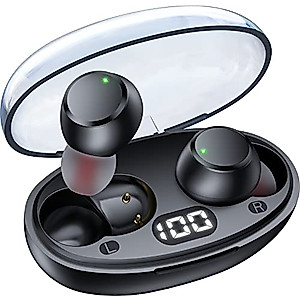 Wireless Earbuds Mini Ear Buds Bluetooth Headphones 5.3 IPX7 Waterproof Bluetooth Headsets Light-Weight Earphones with Microphone & Charging Case Digital Display for TV Phone PC Laptop Workout Black