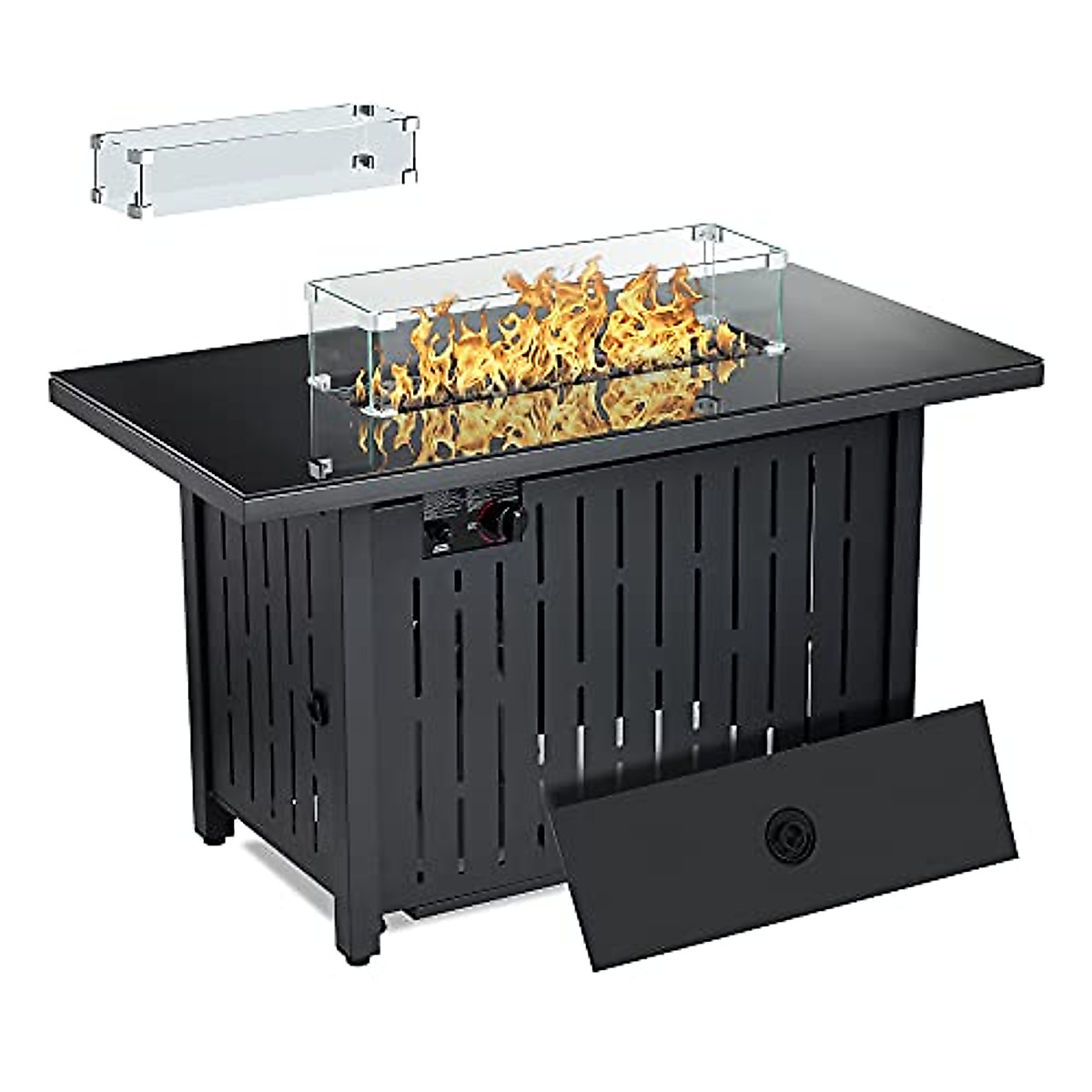 CUREALLSO Propane Fire Pit, 43 Inch 50,000BTU Auto-Ignition Gas Fire Pit Table with Lava Stone, Glass Wind Guard, CSA Approved for Outdoor Garden Patio Backyard