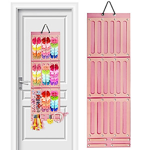 SKYNEO Bows Holder for Baby Girls, Hanging Headbands Organizer,Baby Bow Holder Organizer w/Heart-Shape Velvet Hooks for Baby Hair Accessories (Pink)