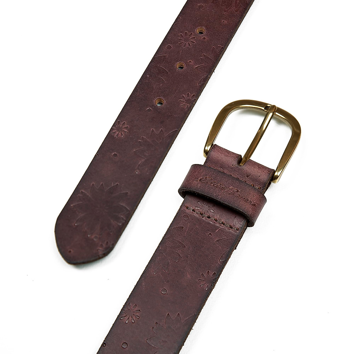 Eddie Bauer Women's Casual Leather Belts, One Size Fits Most, Floral Tooled-Brown, Medium
