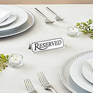 12-Pack Small Metal Reserved Table Signs for Restaurants, Dinner Parties, Bridal Showers, and Wedding Banquets, Anniversaries, Etched Silver Design (4.7x1.5 in)