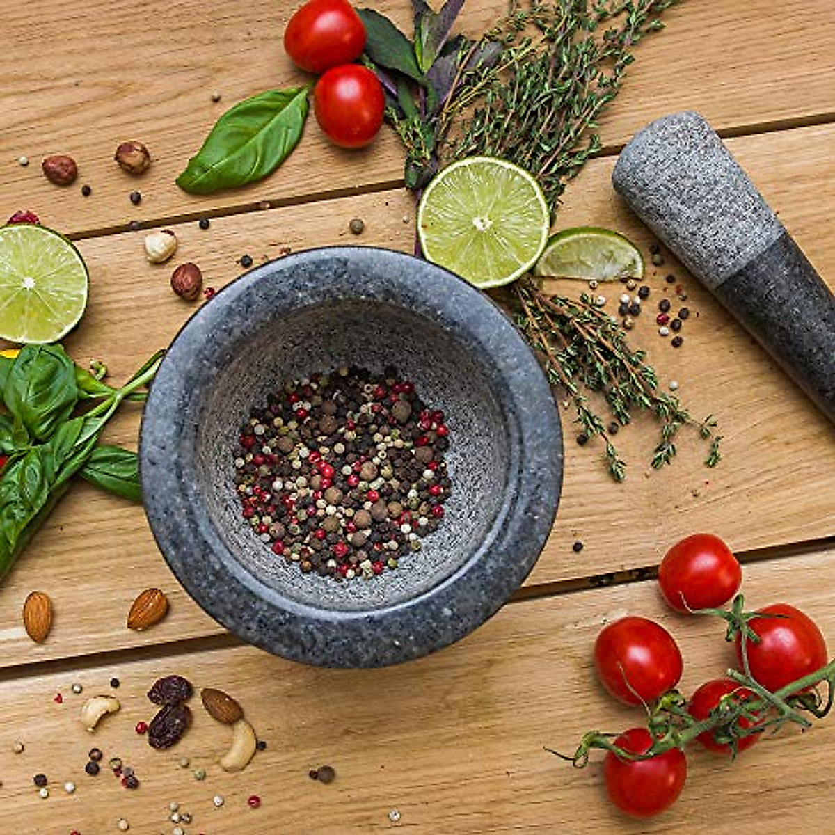 ChefSofi Mortar and Pestle Set - Black Polished Exterior - 6 inch - 2 Cup Capacity