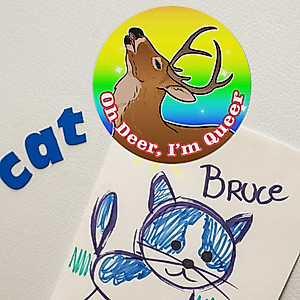 Oh Deer I'm Queer Rainbow Pride Gay Lesbian Funny Automotive Car Refrigerator Locker Vinyl Circle Magnet