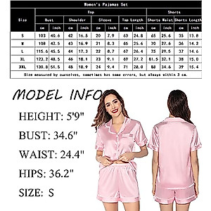 SWOMOG Family Pjs Matching Sets Satin Womens Pajama Sets Silk Pjs 2 Piece Short Sleeves Lace Button Up Pj Silky Loungewear Pink