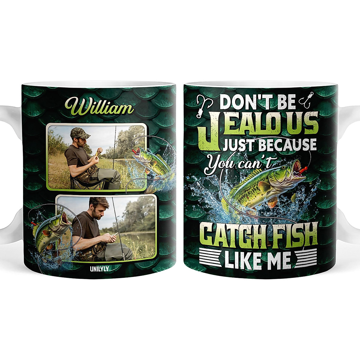 White Ceramic Coffee Mug Photo Mugs Personalized Picture Custom Name Fisherman Retirement Gifts For Men Fathers Day Dad Fishing Novelty Tea Cup Table Desk Accessories 11 And 15 Oz