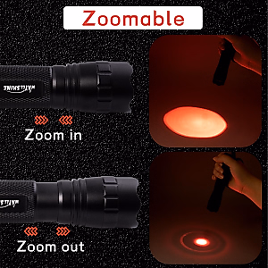 WAYLLSHINE Stepless Dimming Red Light Flashlight, 620nm-630nm High Purity Red Light Flashlight, Adjustable Brightness and Focus Red Flashlight for Night Observation, Astronomy, Aviation