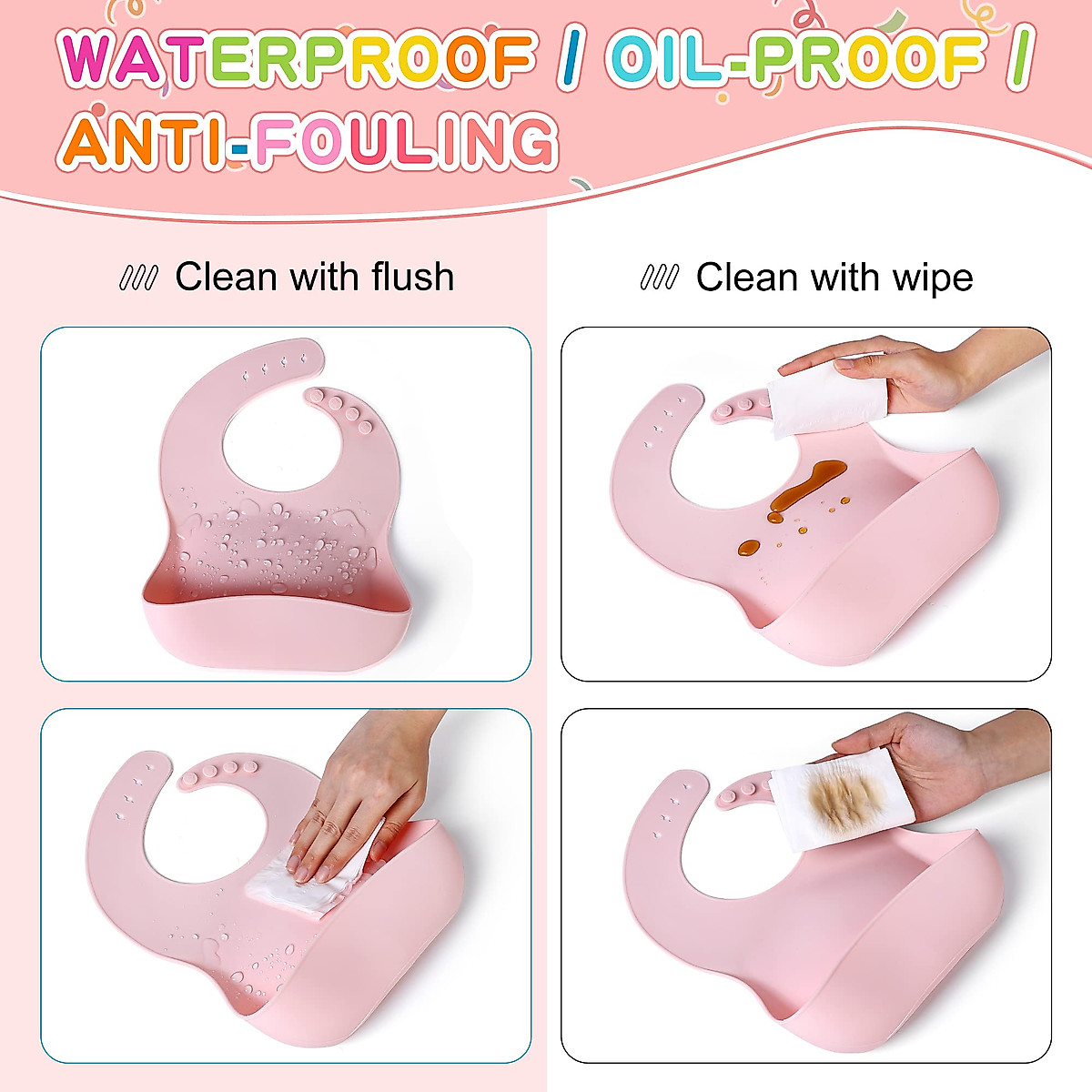 Cibeat Set of 2 Silicone Baby Bibs for Babies & Toddlers, Soft Bibs with Food Catcher Pocket and Spoon Fork