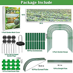 Unves 67 Pcs Garden Netting Kit, 10x20Ft Ultra Garden Mesh Mosquito Netting with 6 Garden Hoops& 12 Clips, Bird Fruit Tree Netting for Raised Beds Vegetable Flowers Protection Barrier Plant Covers Net