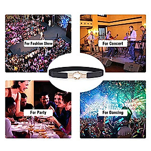 LEACOOLKEY Women Skinny Stretchy Waist Belt for Dress Ladies Elastic Thin Belt Plus Size (E-Black+Brown, Suit for waist size 25"-30")