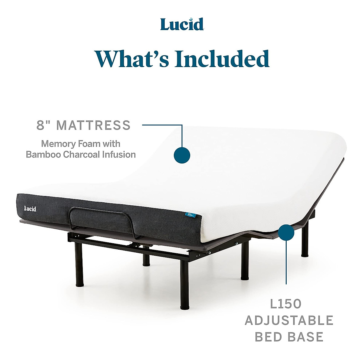 LUCID 8 Inch Queen-Mattress and L150 Adjustable Bed Base – Plush Gel Memory Foam-Mattress – Bamboo Charcoal – CertiPUR-US Certified – Easy Assembly