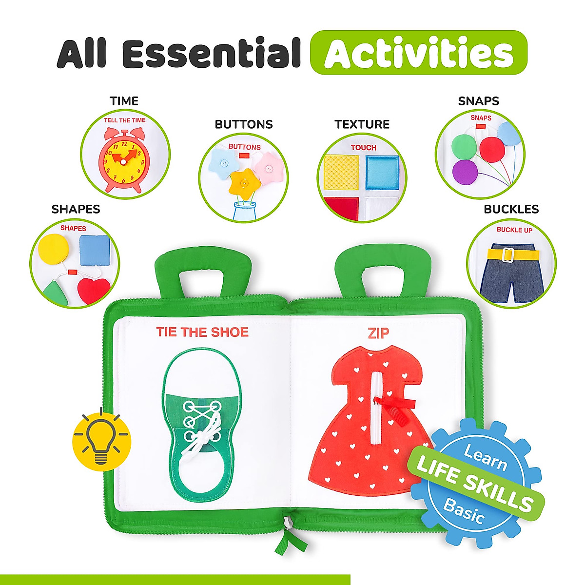 deMoca Busy Book for Toddlers 1-3, Quiet Book Montessori Toy for Toddlers, Travel Toy with 9 Activities, Learning Kids Felt Toy for Boys & Girls, Packaging May Vary