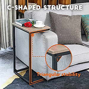 AMHANCIBLE Tall C Shaped End Table Set of 2, Side Tables for Sofa, Couch Table, Small workstations, TV Tray Table for Living Room, Bedroom, Office, Metal Frame, HET02BGY