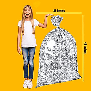 WISHOPE 6 Pieces 48" Jumbo Plastic Gift Wrapping Bags (Silver Damask) for Baby Shower, New Parents, Birthday, Wedding, Engagement Parties, Valentines Day