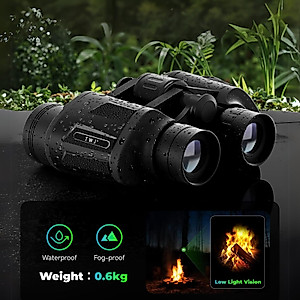 12x40 HD Binoculars for Adults and Kids High Powered, Clear Large View & Low Light Night Vision, Waterproof Binoculars for Hunting, Birds Watching, Cruise Ship, Theaters, Travel and Stargazing