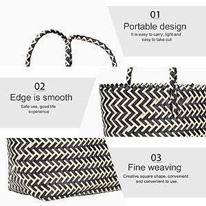 Cabilock Handmade Moroccan Market Basket Large Capacity French Wicker Basket Straw Beach Bag Vegetables Shopping Basket with Handle for Women Shopping Laundry Black