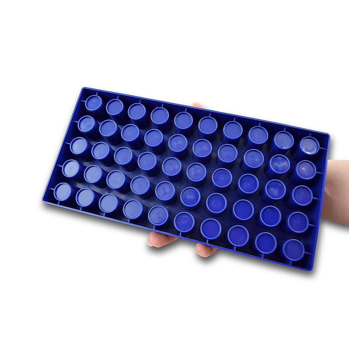 Tisch Scientific Vial Racks for 4mL Vials | 5 Pack | Blue Polypropylene | 9.25" x 4.5" x 1.125" | 50 Holes | Hole Diameter: 15mm | Hole Depth: 22mm | Autoclavable | CV2056