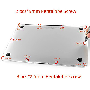 2 Sets Replacement Screws with Screwdriver for MacBook Air 13 inch A1369 A1466 2010 to 2017, Unibody Bottom Case Cover P5 Pentalobe Repair Replacement Tool Kit Notebook Laptop PC Computer Screw