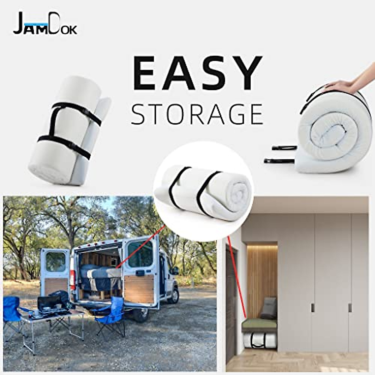 Jamdok Cot Mattress Topper,Roll Up Camping Mattress,Portable Folding Sleep Mat,Narrow Twin High Density Ventilated Mattress Pad(75 x 30 X3 inch)