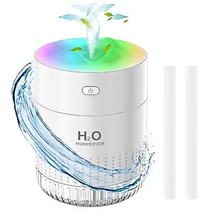 Portable Small Humidifiers for Bedroom Baby, Rechargeable Mini Cool Mist Plant Humidifier for Plants, Quiet Desktop Humidifier with 2 Working Modes & Colorful Night Light for Travel, Office, Bedroom