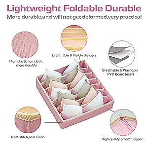 Duyoku 2 Pack Underwear Drawer Organizer - 7 Cells Bra Organizer for Drawer, Washable Underwear Storage, Foldable Underwear Organizer for Women, Lingerie Dresser (Pink - 12.6×12.6×3.9Inch)