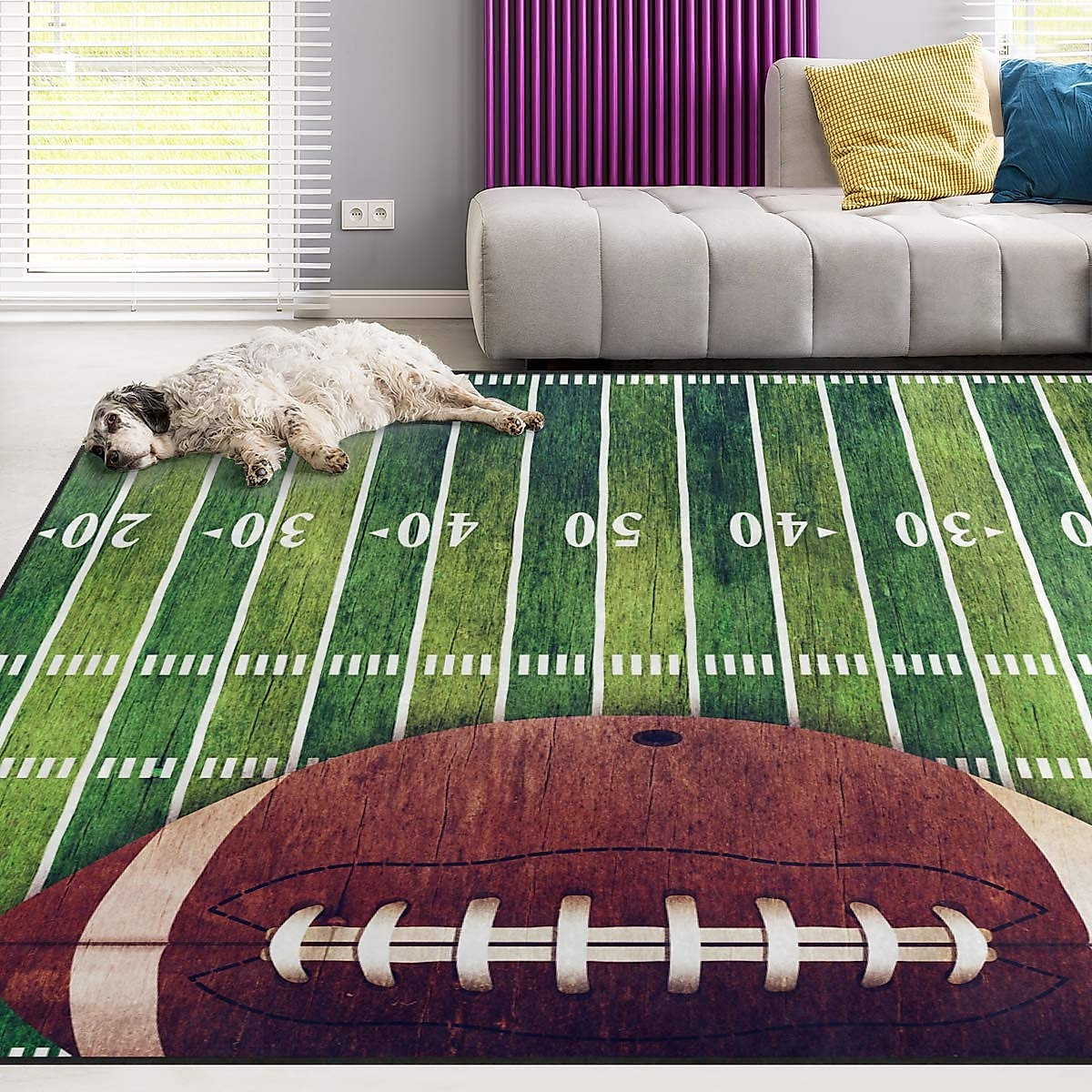Naanle Sport Area Rug 3'x5', American Football Field and Ball Polyester Area Rug Mat for Living Dining Dorm Room Bedroom Home Decorative