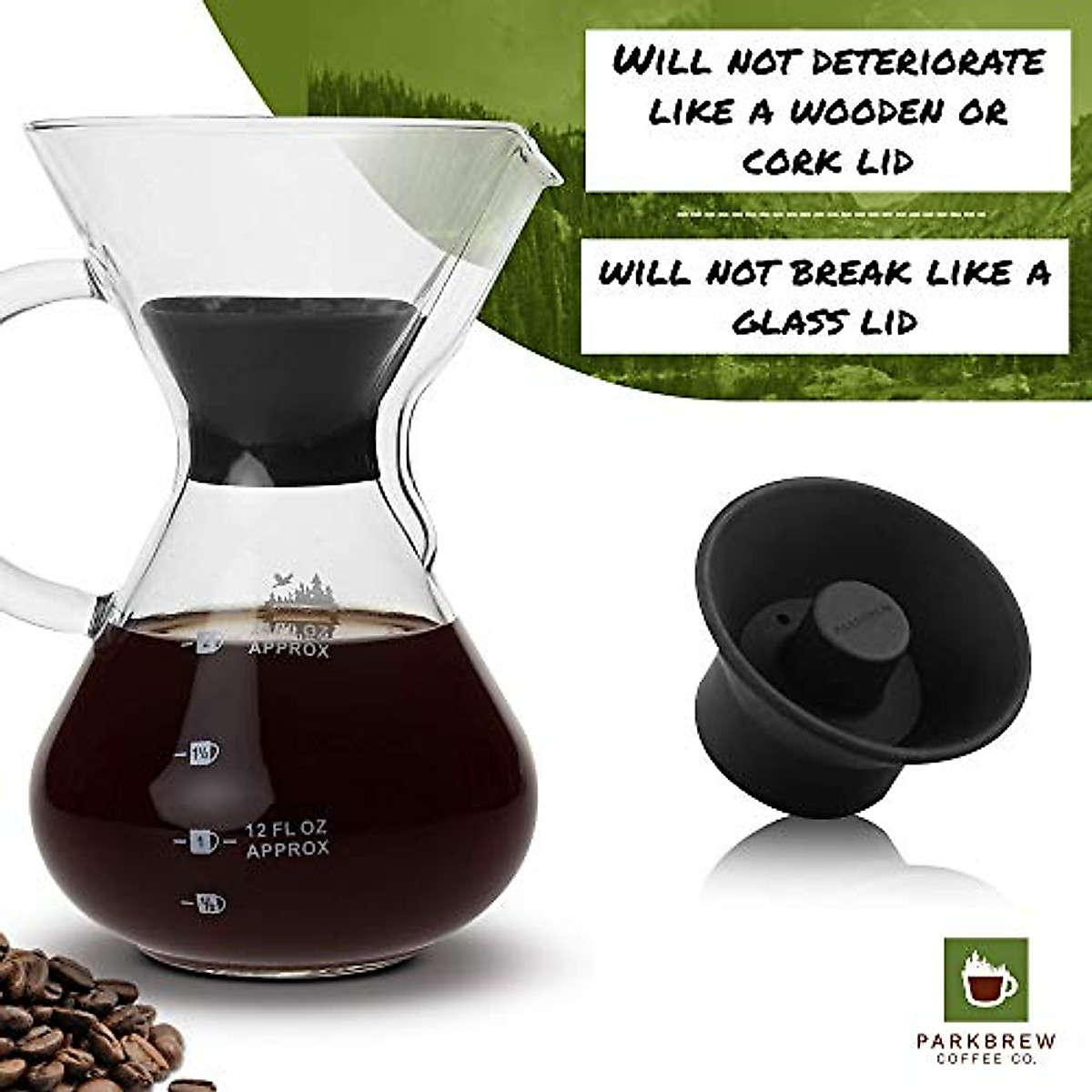 Chemex Pour Over Coffee Lid – Made by ParkBrew Coffee Co. and Fits Chemex 6, 8, and 10 Cup PourOver Coffee Carafe, Bodum, Bean Envy, Coffee Gator, and Other Classic Pour Over Coffee Makers or Drippers