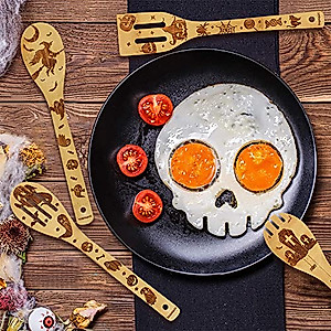 Nialnant Halloween Wooden Kitchen Utensil Set with Storage Bucket, Wooden Spoons for Cooking,Non-Stick Bamboo Cooking Utensils,Fun Gift Ideas for Women - Witch Pattern