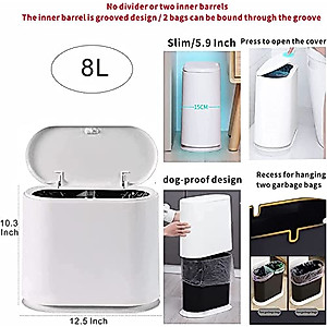 10 Liter Plastic Trash Can with Press Top Lid for Bathroom,White 2.6 Gallon Dog Proof Garbage Can,Narrow Toilet Waste Basket and Covered Wastebasket for Room Bedroom Kitchen,Office and Dorm,Pack of 1