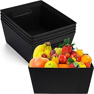 DEAYOU 5 Pack Gift Basket Empty, 12" x 10" Kraft Basket With Handle, 6 LB Cardboard Gift Basket Market Tray, Large Black Paper Basket Holder Container for Wine Gift, DIY, Food, Snacks, Crafts, Easter