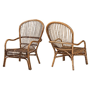 Baxton Studio Varali Chair, Set of 2, Natural Brown