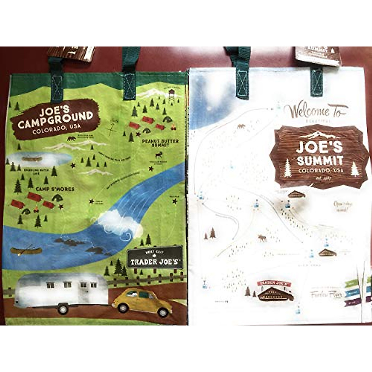 2 New Trader Joe's bags reusable shopping grocery tote SKI CO - Camp Colorado