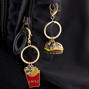 LUX ACCESSORIES Gold Tone Burgers Fries Best Friends BFF Charm Keychain Set