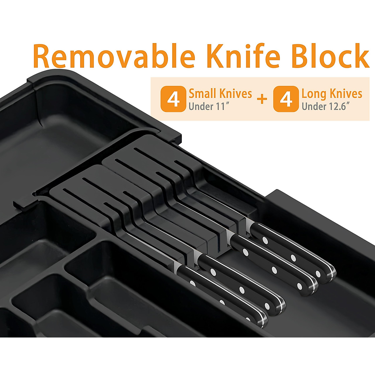 Homecor Silverware Organizer - Expandable Large Kitchen Drawer Organizer Utensil Organizer with 2 Removable Knife Blocks, 22"x 19"Cutlery Tray Drawer Dividers for Kitchen Flatware(6-9 Slots) (Black)