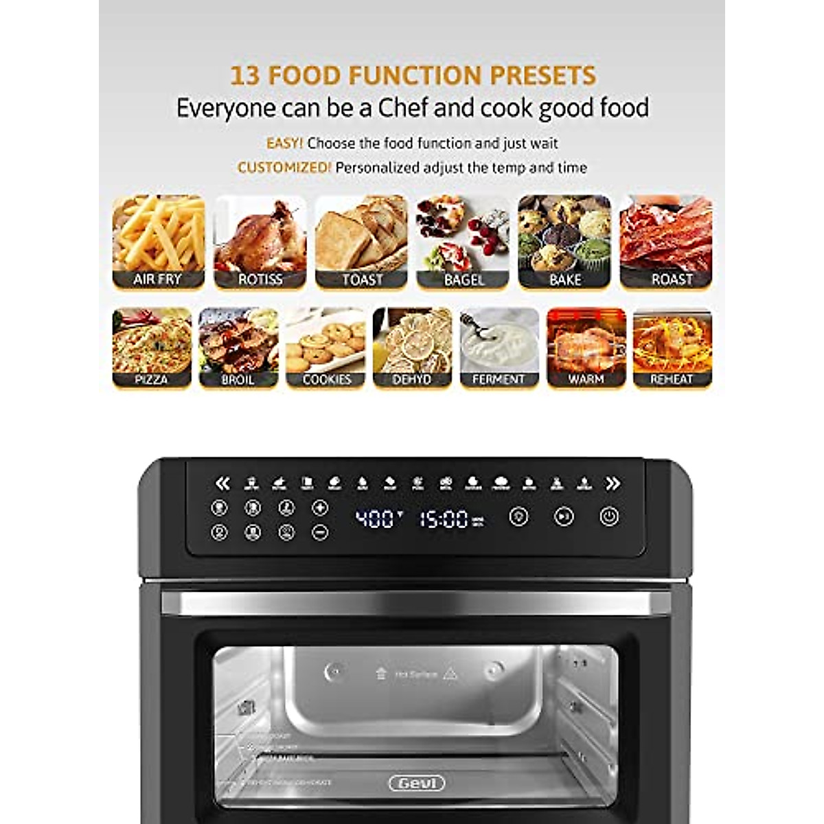 Gevi Air Fryer Toaster Oven Combo, Large Digital LED Screen Convection Oven with Rotisserie and Dehydrator, Extra Large Capacity Countertop Oven with Online Recipes