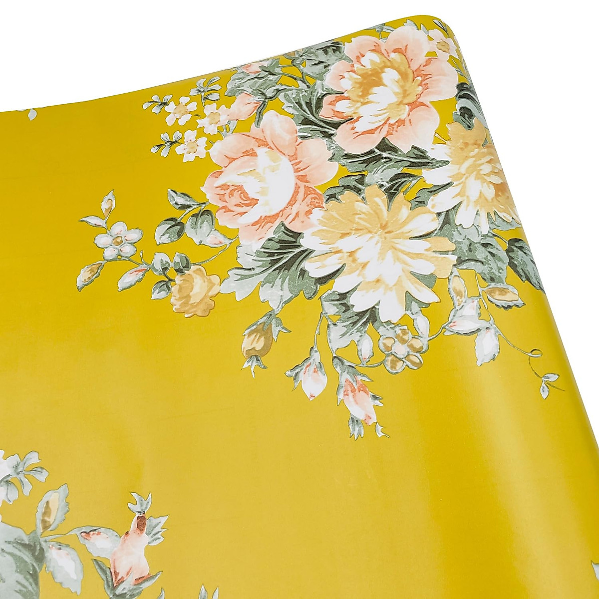 Yifely Vintage Peony Floral Shelving Paper Dark Yellow Peel & Stick Shelf Liner Dresser Drawer Sticker 17.7 Inch by 9.8 Feet