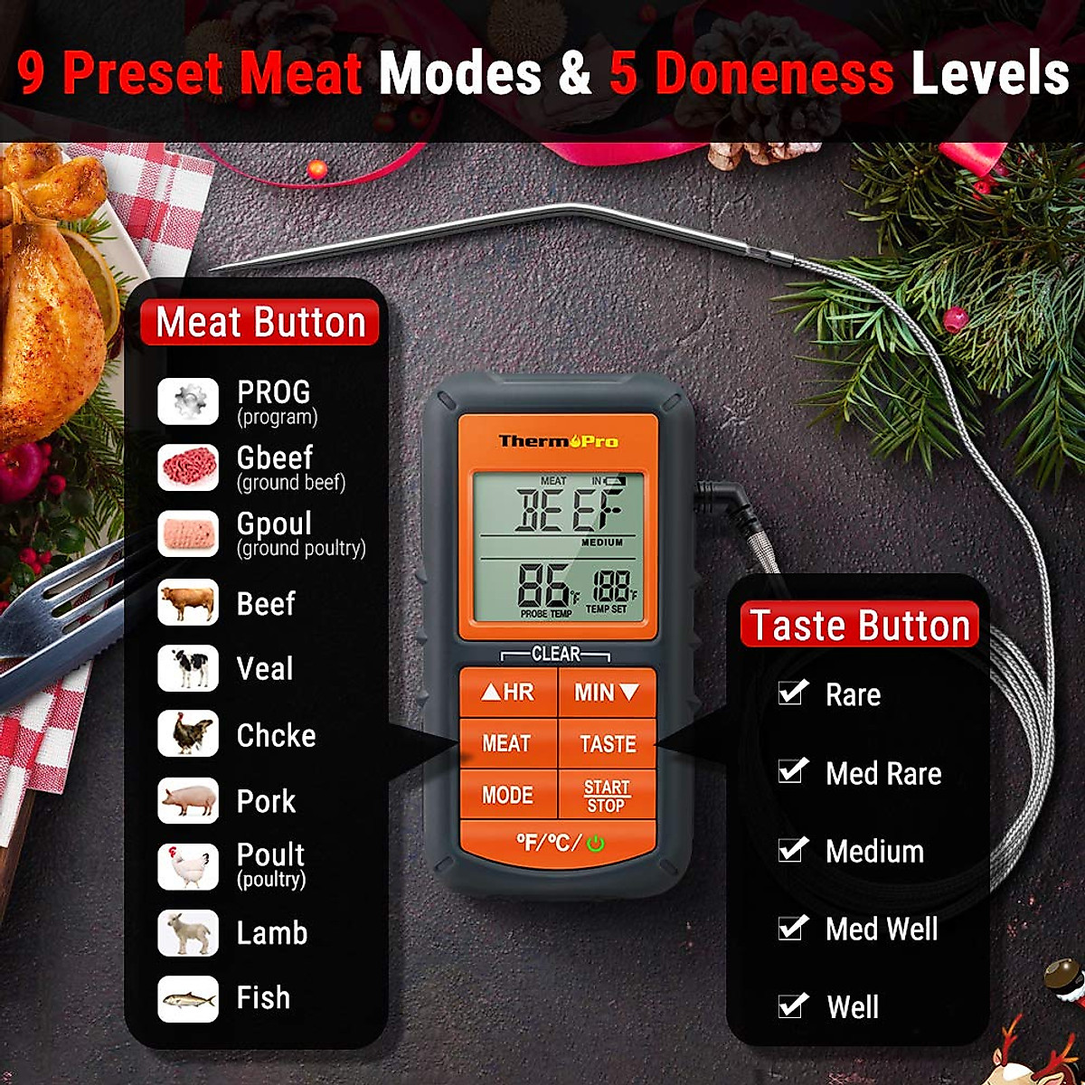 ThermoPro TP01A Digital Meat Thermometer for Cooking + ThermoPro TP06B Digital Grill Meat Thermometer with Probe