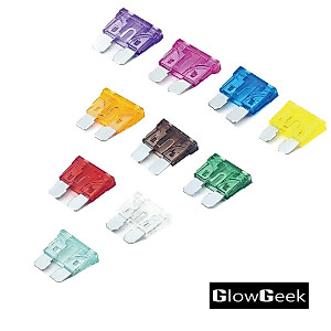 GlowGeek 100pcs Assorted Auto Car Truck Standard Blade Fuse Assortment 2A 3A 5A 7.5 A 10A 15A 20A 25A 30A 35A Car Boat Truck SUV Automotive Replacement Fuses