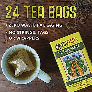ECOTEAS Organic Unsmoked Yerba Mate Tea Bags - 24 Count, 1.7 Oz - Organic Detox Tea - Hi Caf Tea - Clean Yerba Mate Energy Burst - Ecoteas Yerba Mate